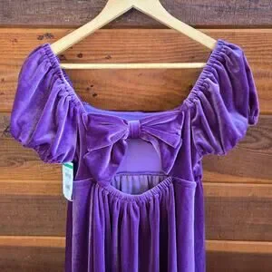 TRUCE | Dresses | Nwt Truce Girls Boho Purple Velvet Puff Sleeve Bow ...